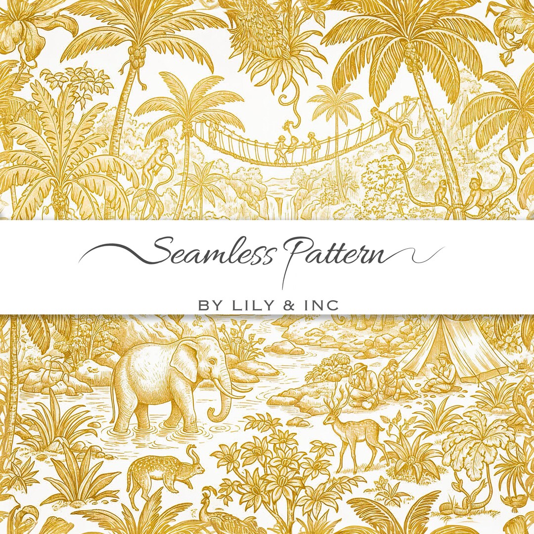 Golden Safari Dreams – Vintage Elephant Jungle – Elegant Tropical Toile ...