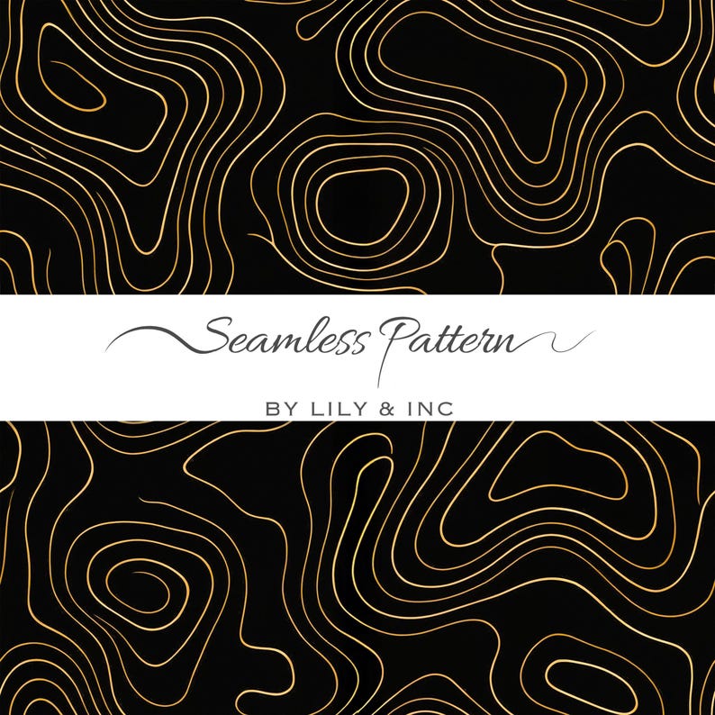 Black and Gold Topographic Line Pattern Seamless Modern Abstract ...