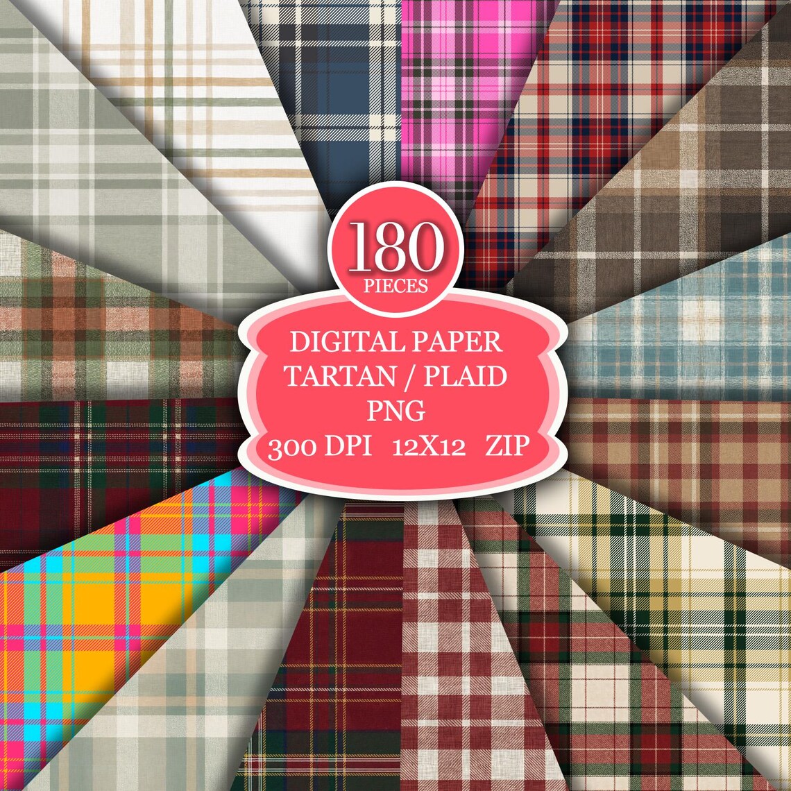 180+ Tartan Plaid Digital Paper, Seamless Backgrounds (12x12, 300 Dpi ...