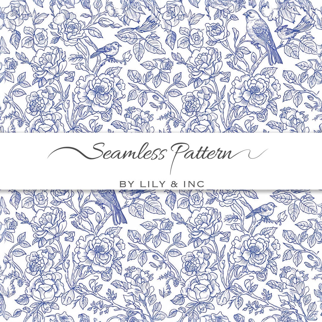 Chinoiserie Floral Seamless Pattern: Birds and Blooms Digital Design ...