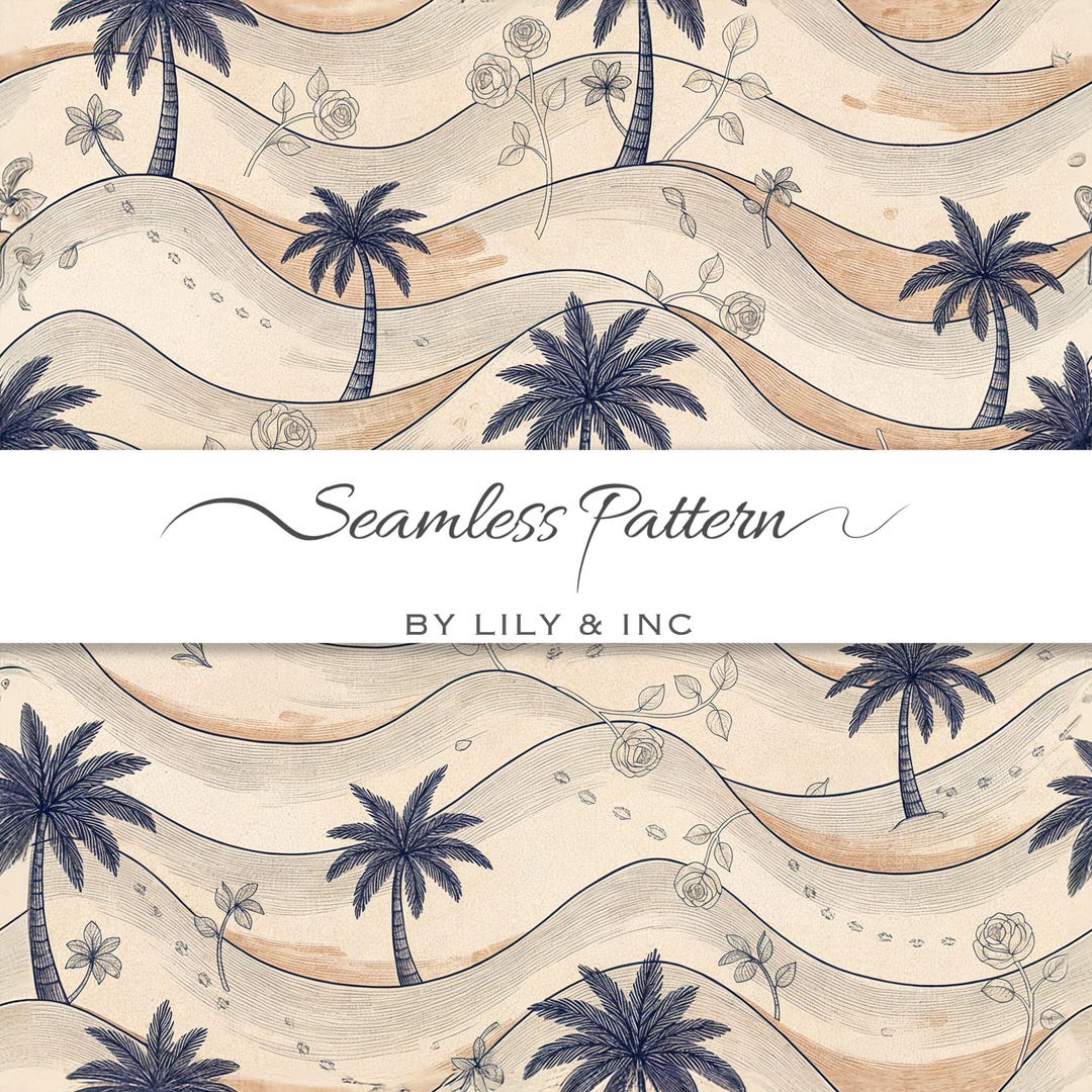Flowing Palm Trees and Roses High-resolution Seamless Pattern for ...