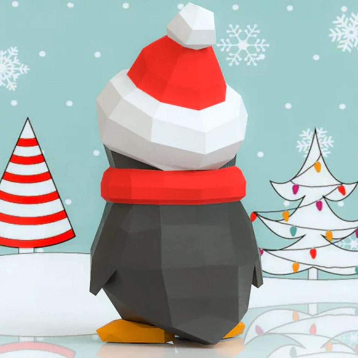 Christmas Penguin Figurine || PDF Printable Pattern 3D DIY Puzzle,diy ...