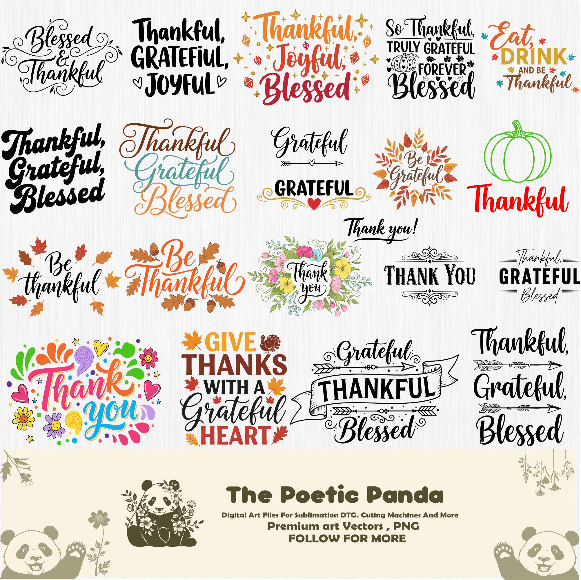 Thankful Svg Bundle, Thank You Svg, Thankfull Clipart, Thankful Cut ...