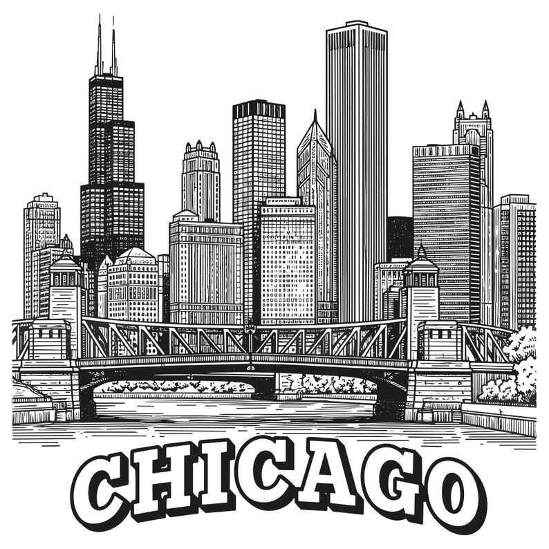 Chicago Skyline Vector Illustration, Chicago Png, Skyline Art, City ...