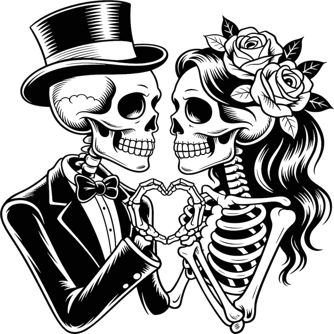 Skeleton Couple Vector Illustration, Skeleton Svg, Skeleton Art ...