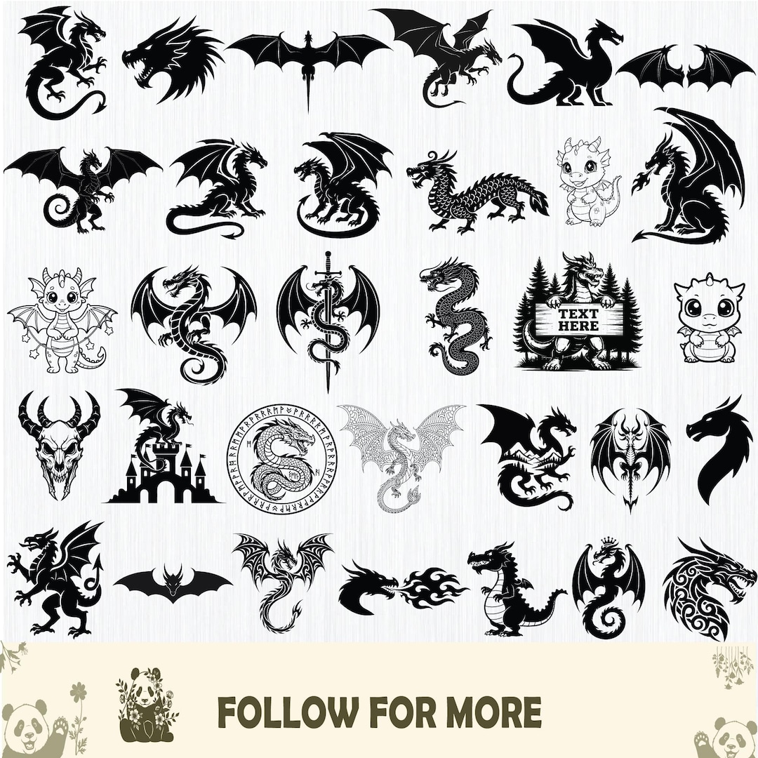Dragon Svg Bundle, Fantasy Dragon Svg, Medieval Svg, Dragon Silhouette ...