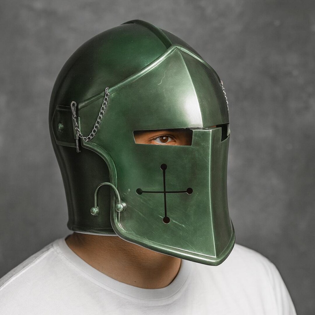 Medieval Barbuta Knight Helmet – Antique Green 18g Steel Armor | LARP ...