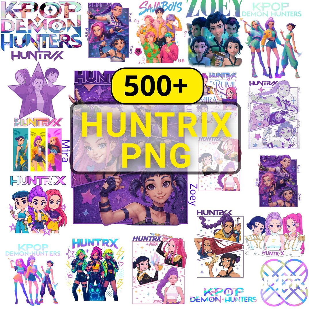 Huntrix Kpop Demon Hunters Png Bundle, 500 PNG Files, Kpop Idol Group ...