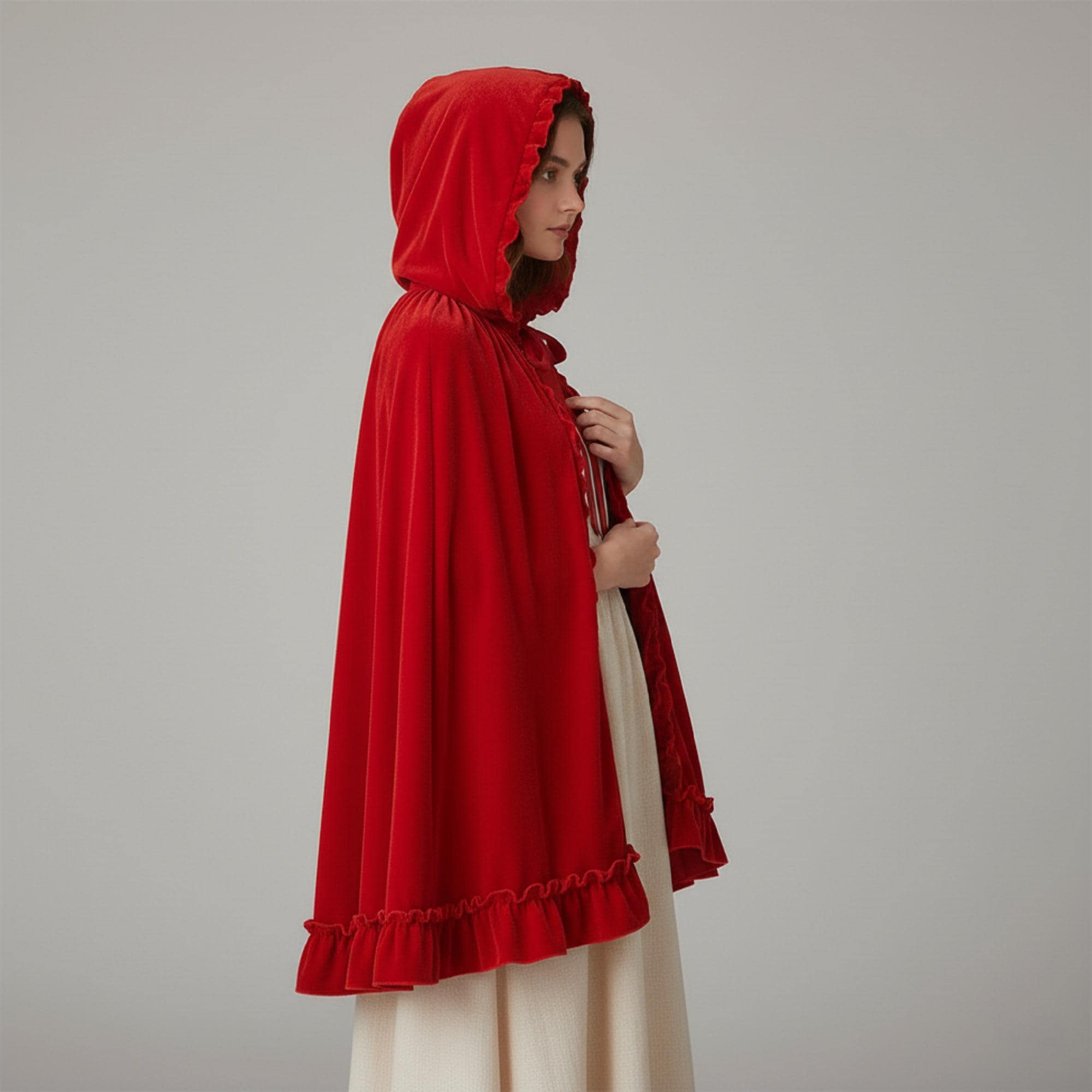 Red Velvet Hooded Cape: Ruffle Trim Cloak - Fairytale Costume - Etsy
