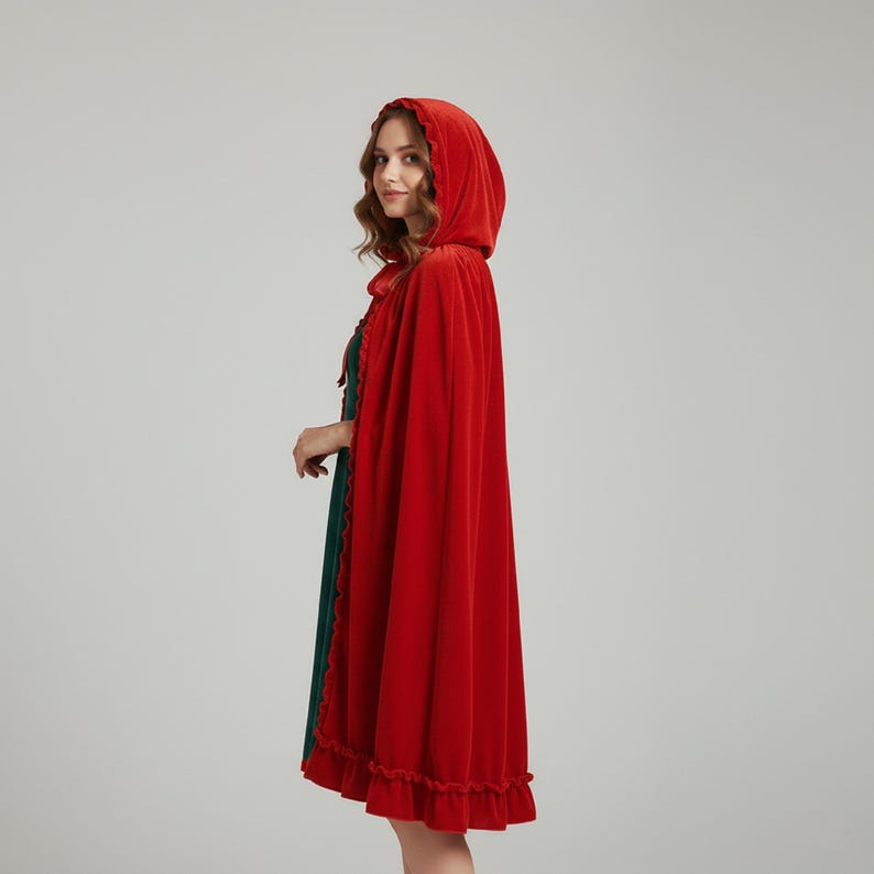 Red Velvet Hooded Cape: Ruffle Trim Cloak - Fairytale Costume - Etsy
