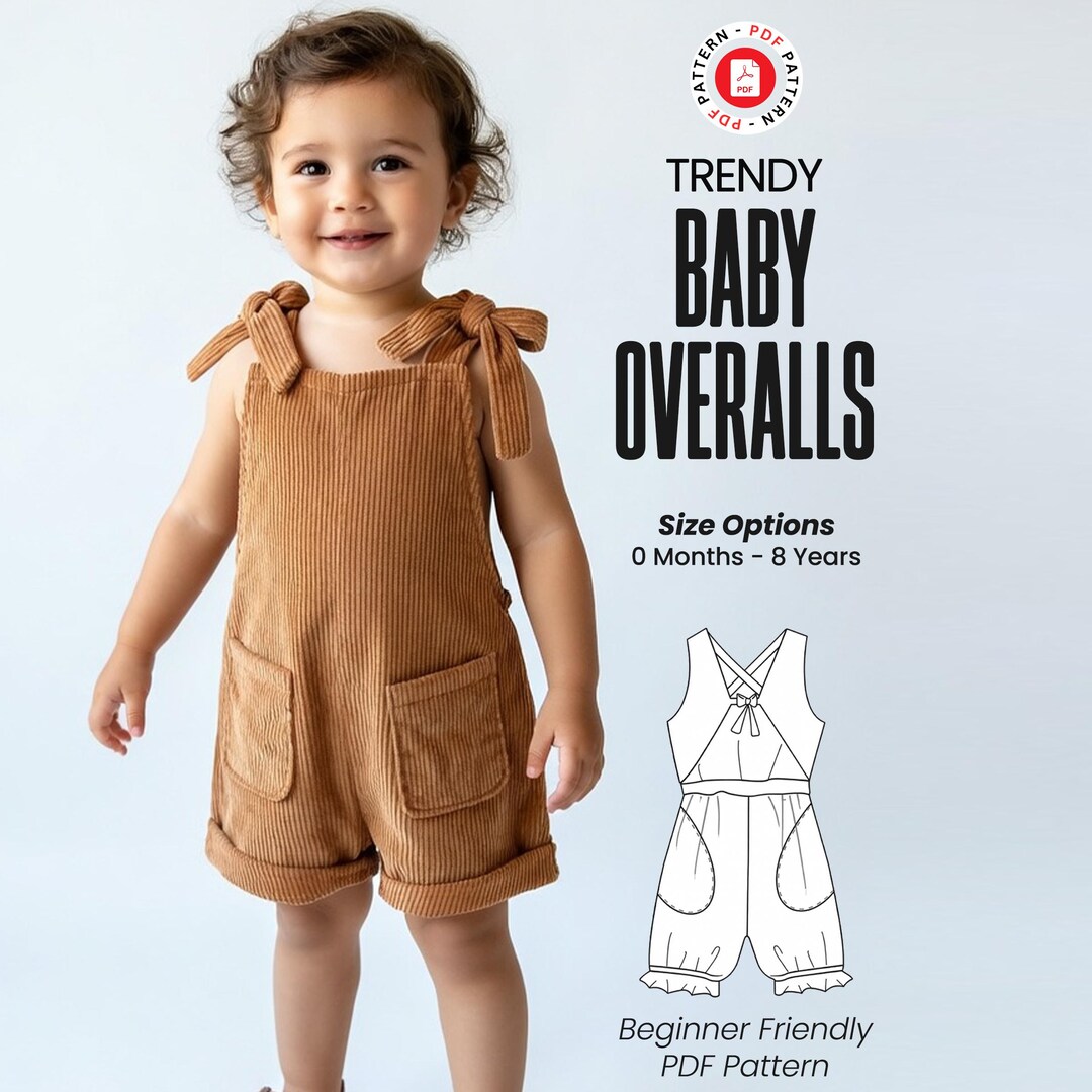 Baby Overalls PDF Sewing Pattern: Beginner Kids Dungarees (sizes 0 ...