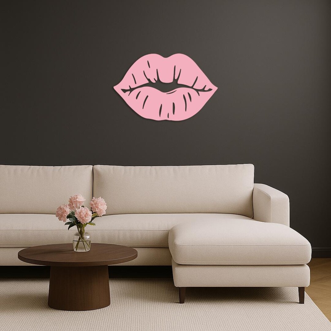 Kiss Lips Metal Wall Art, Romantic Bedroom Decor, Modern Wall Hanging ...