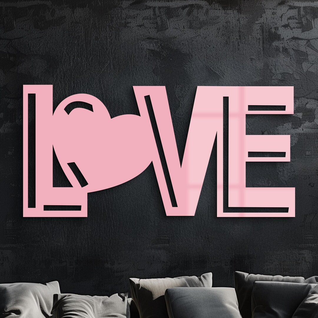 Love, Heart Shape Word Sign, Romantic Modern Home, Metal Wall Art ...