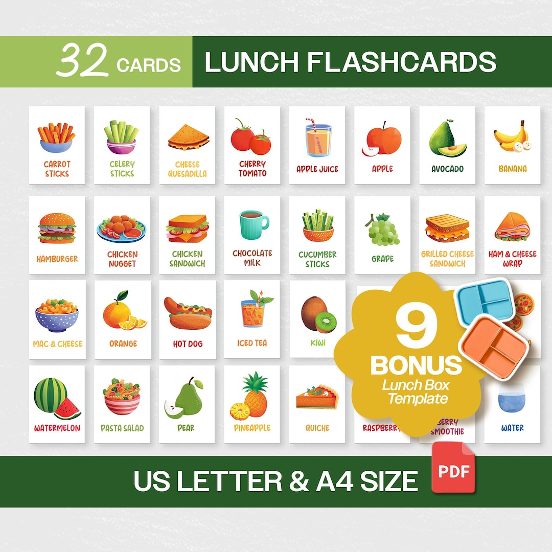 Lunch Food Meal Flashcards: Kids' DIY Lunchbox Activity Printable ...