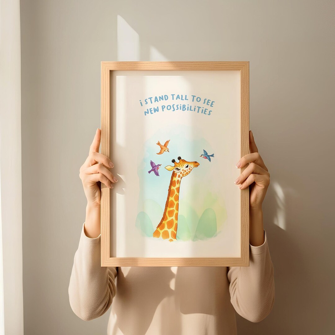 Giraffe Kids Affirmation Poster - “I Stand Tall to See New ...