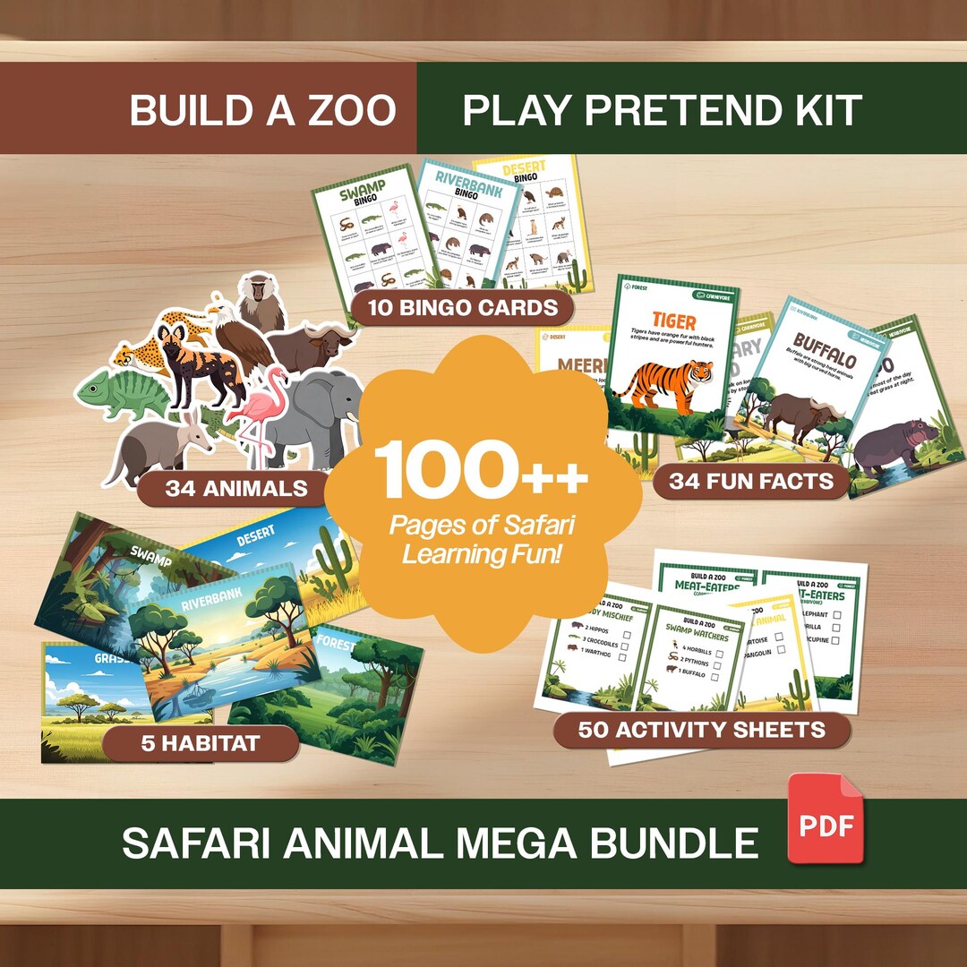 Build a Zoo Safari Animal Learning MEGA Busy Book Worksheet Bundle ...