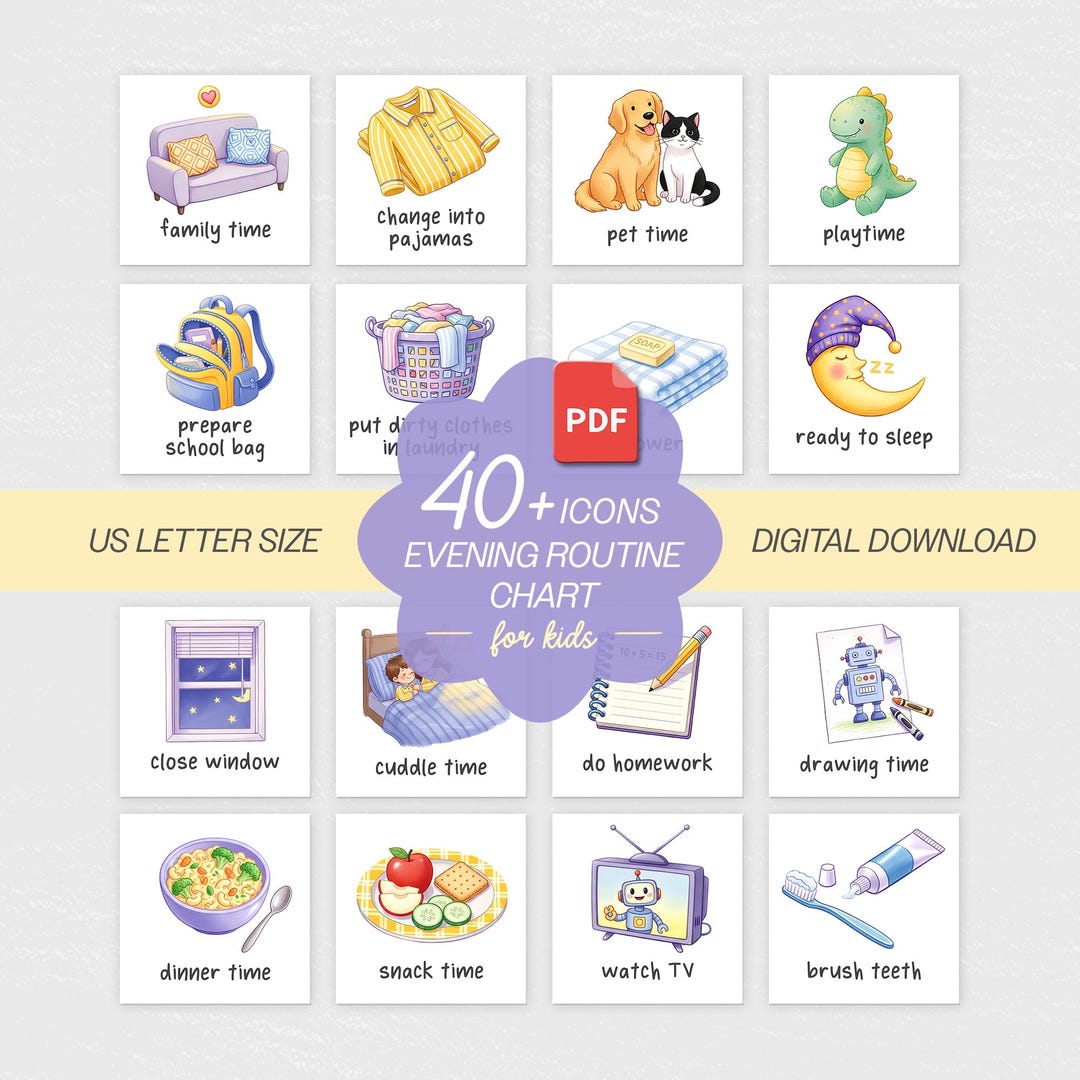 Visual Evening Routine Cards for Kids With Autism ADHD Printable ...