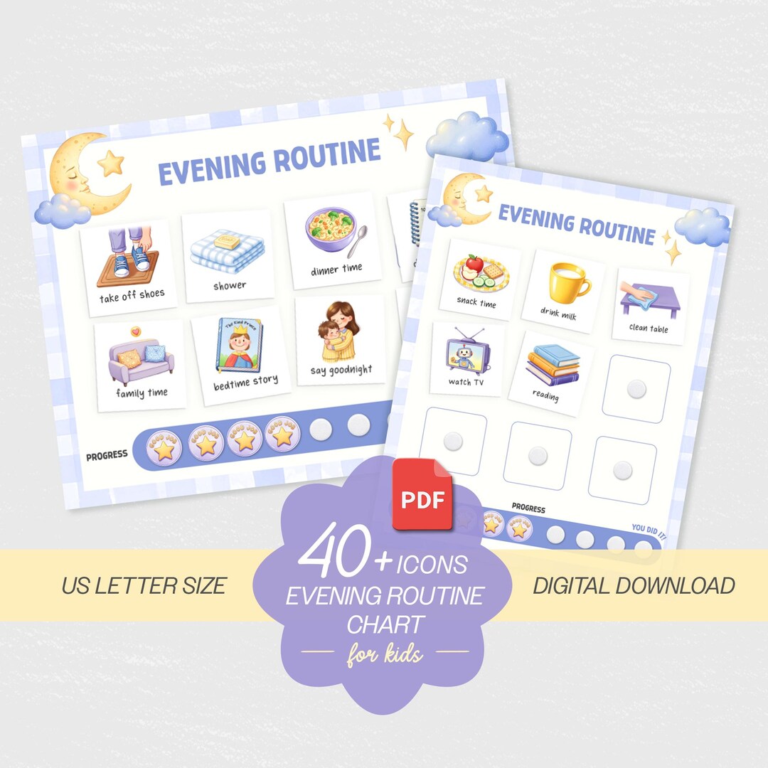 Therapist Visual Routine Cards Evening & Bedtime Printable Set for Kids ...