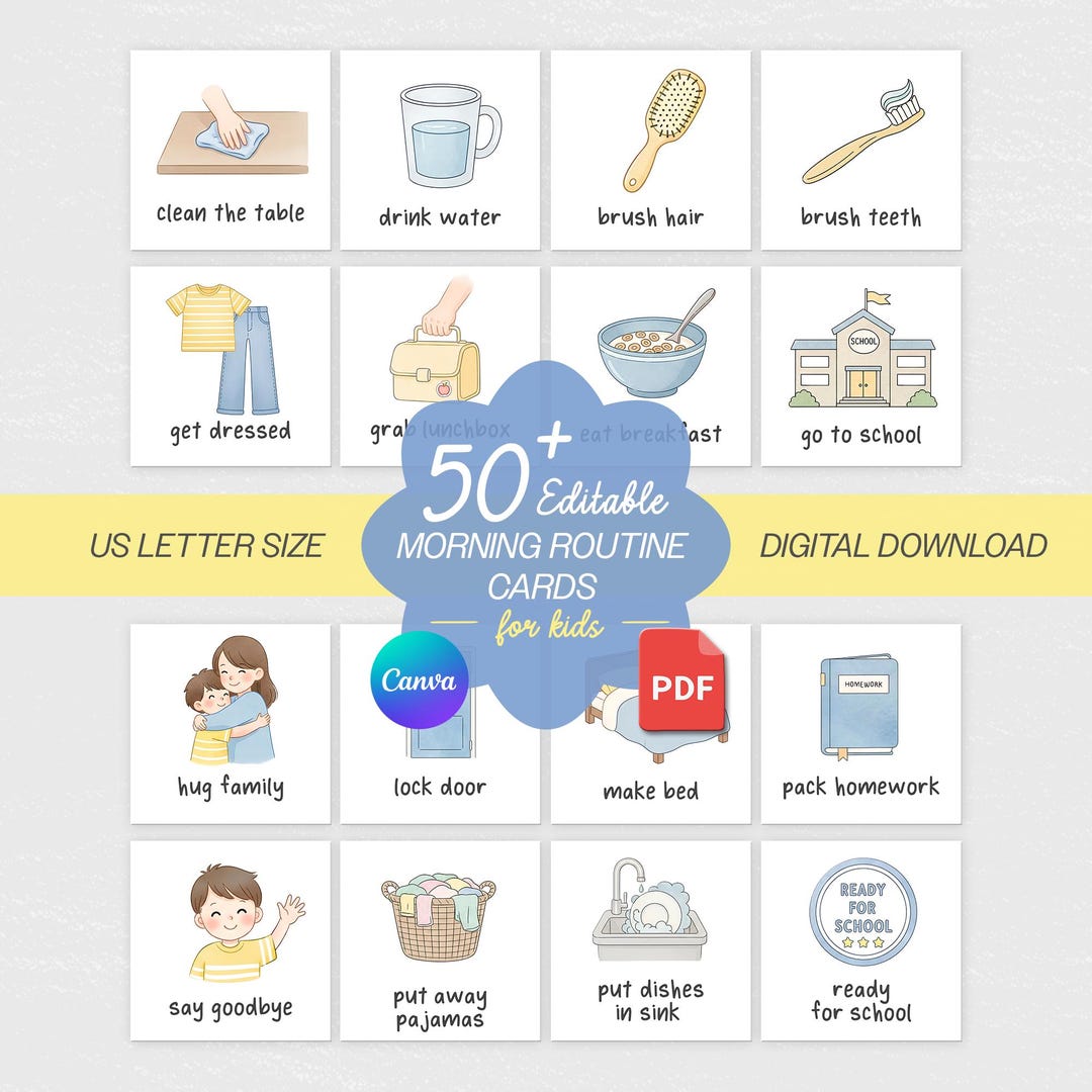 Editable Morning Routine Visual Schedule for Autism, ADHD, SPD Kids 52 ...