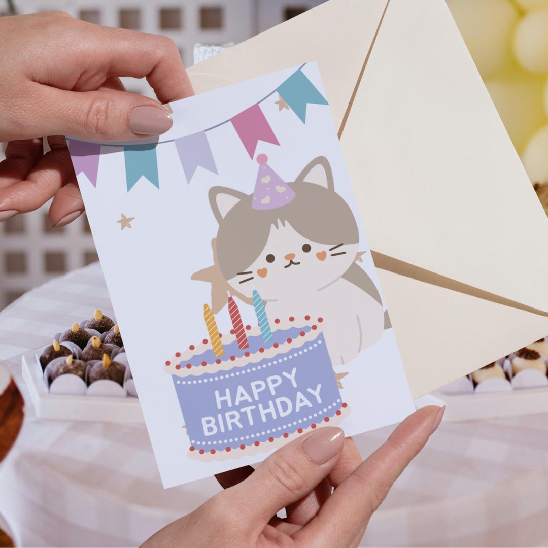 Printable Birthday Card | Little Cat Birthday Card | Cute Cat Birthday ...