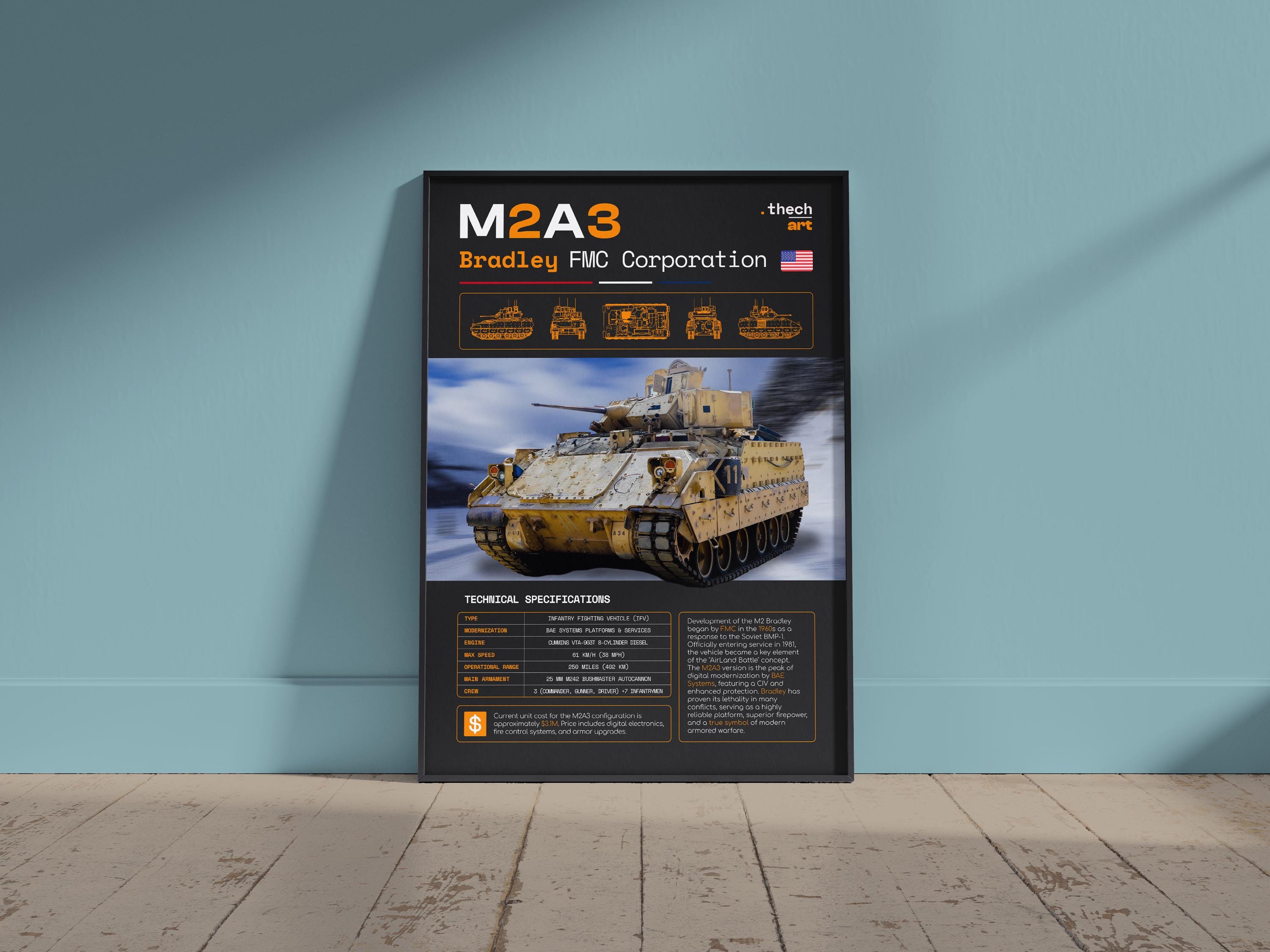 M2A3 Bradley IFV Blueprint Poster – Military Engineering Art - Etsy