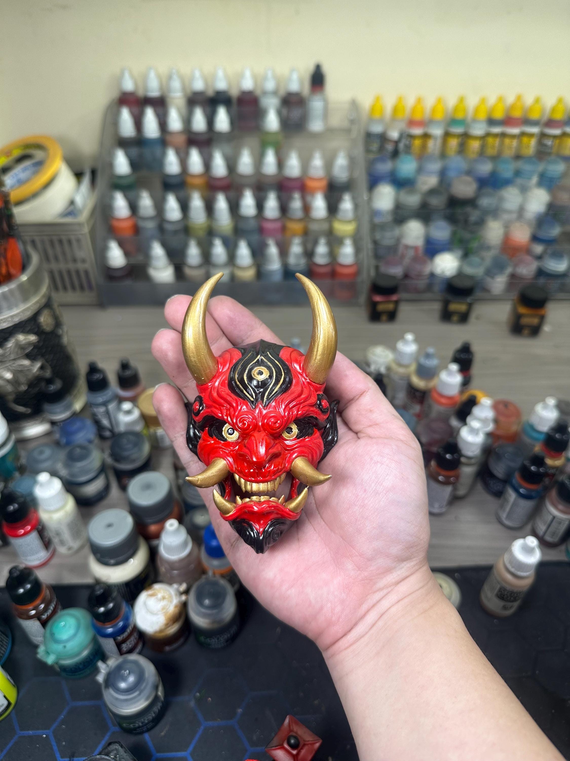 Oni Mask Hand Painted 3D Resin Japanese Traditional Art - Etsy