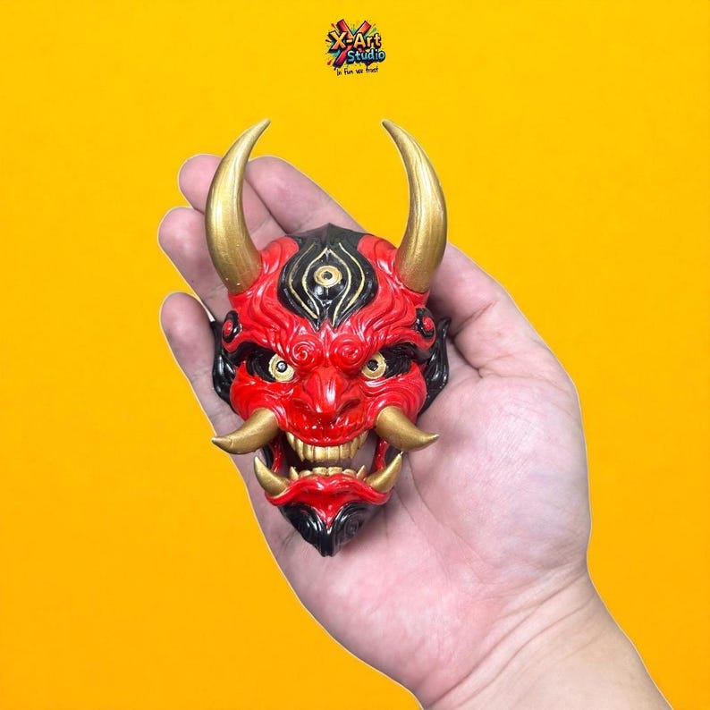 Oni Mask Hand Painted 3D Resin Japanese Traditional Art - Etsy