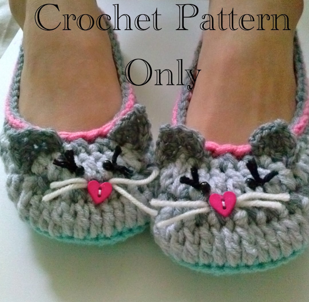 Women's Kitty Cat Slippers Crochet Pattern #201 PDF Instant Download ...