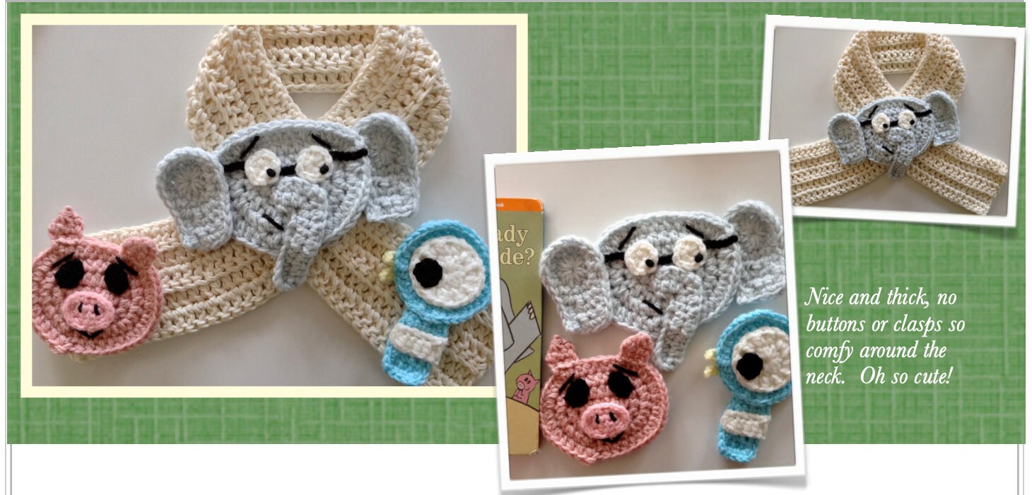Crochet Pattern PDF Mo Willems Scarf: Piggie, Gerald and Pigeon - Etsy