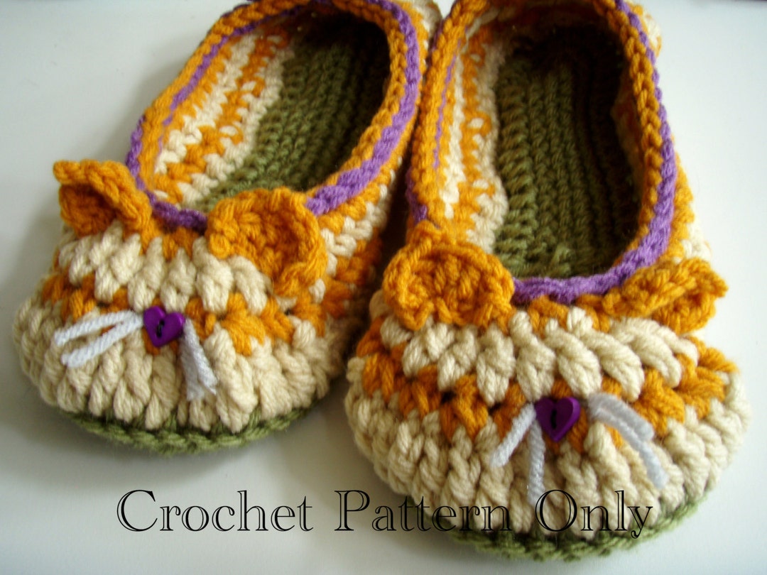 Kitty Cat Slippers Crochet Pattern #208 PDF Instant Download Little ...