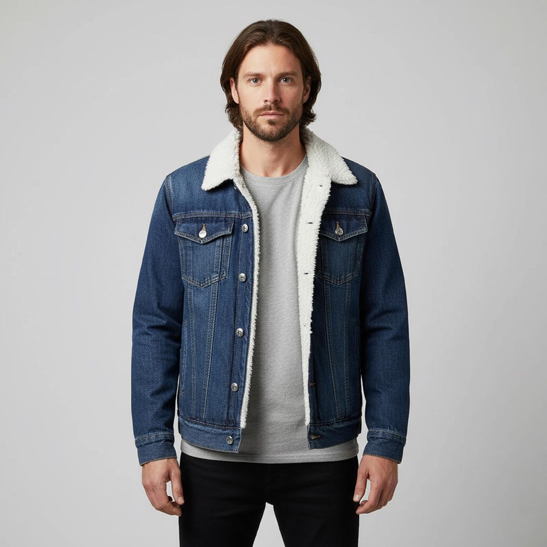 Men's Sherpa Lined Denim Trucker Jacket, Warm Fleece Collar - Etsy