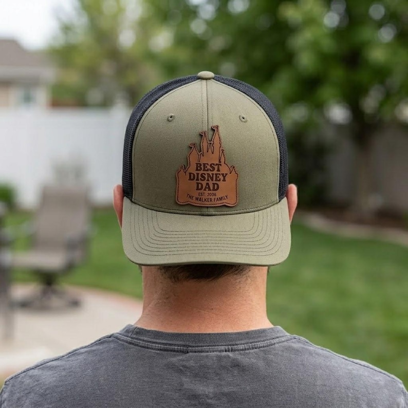 EMBROIDERED Best Disney Dad Hat, Custom Name Leather Patch Cap ...