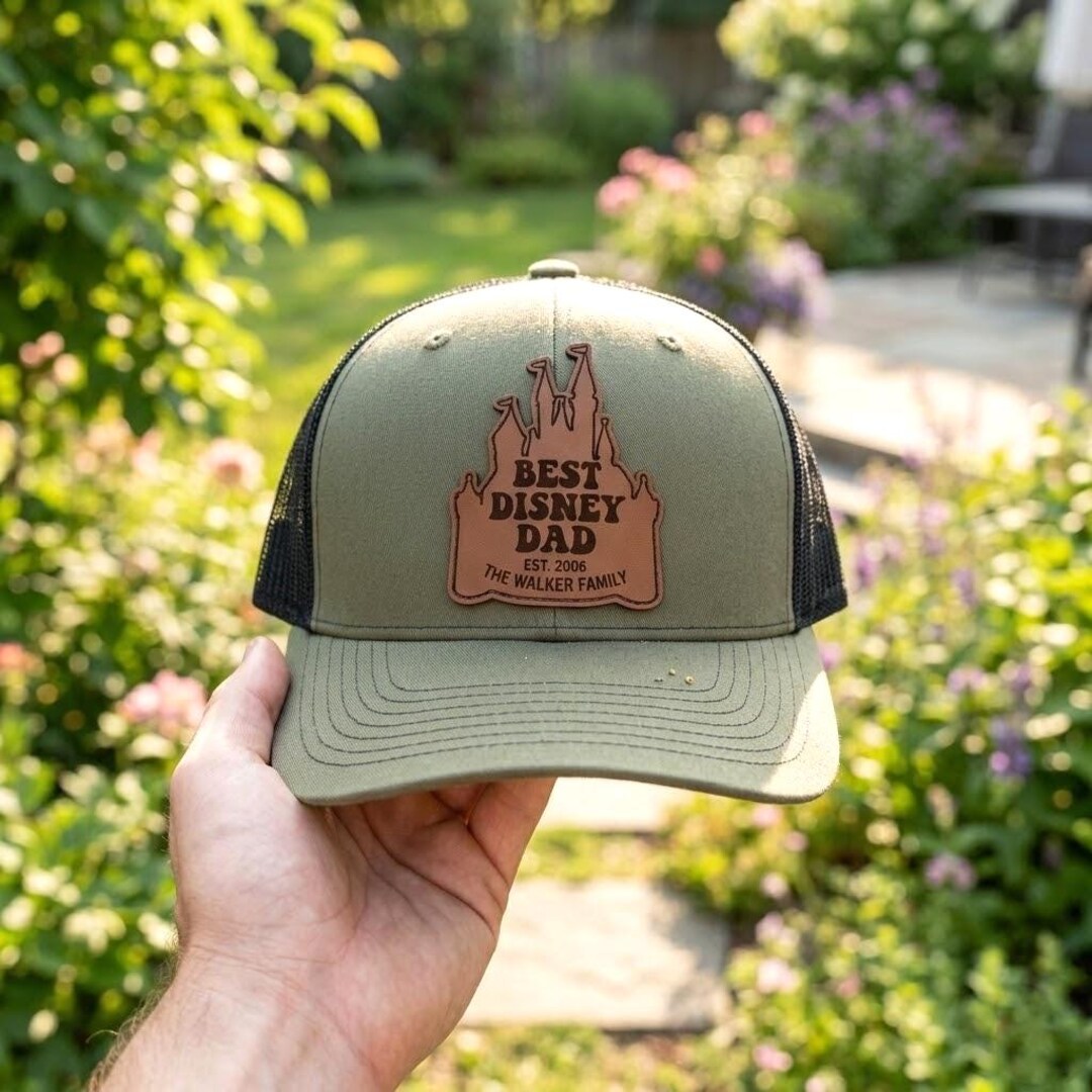 EMBROIDERED Best Disney Dad Hat, Custom Name Leather Patch Cap ...