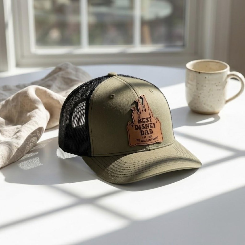 EMBROIDERED Best Disney Dad Hat, Custom Name Leather Patch Cap ...