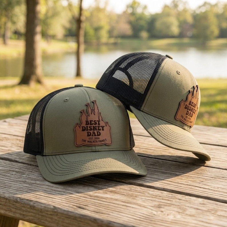 EMBROIDERED Best Disney Dad Hat, Custom Name Leather Patch Cap ...