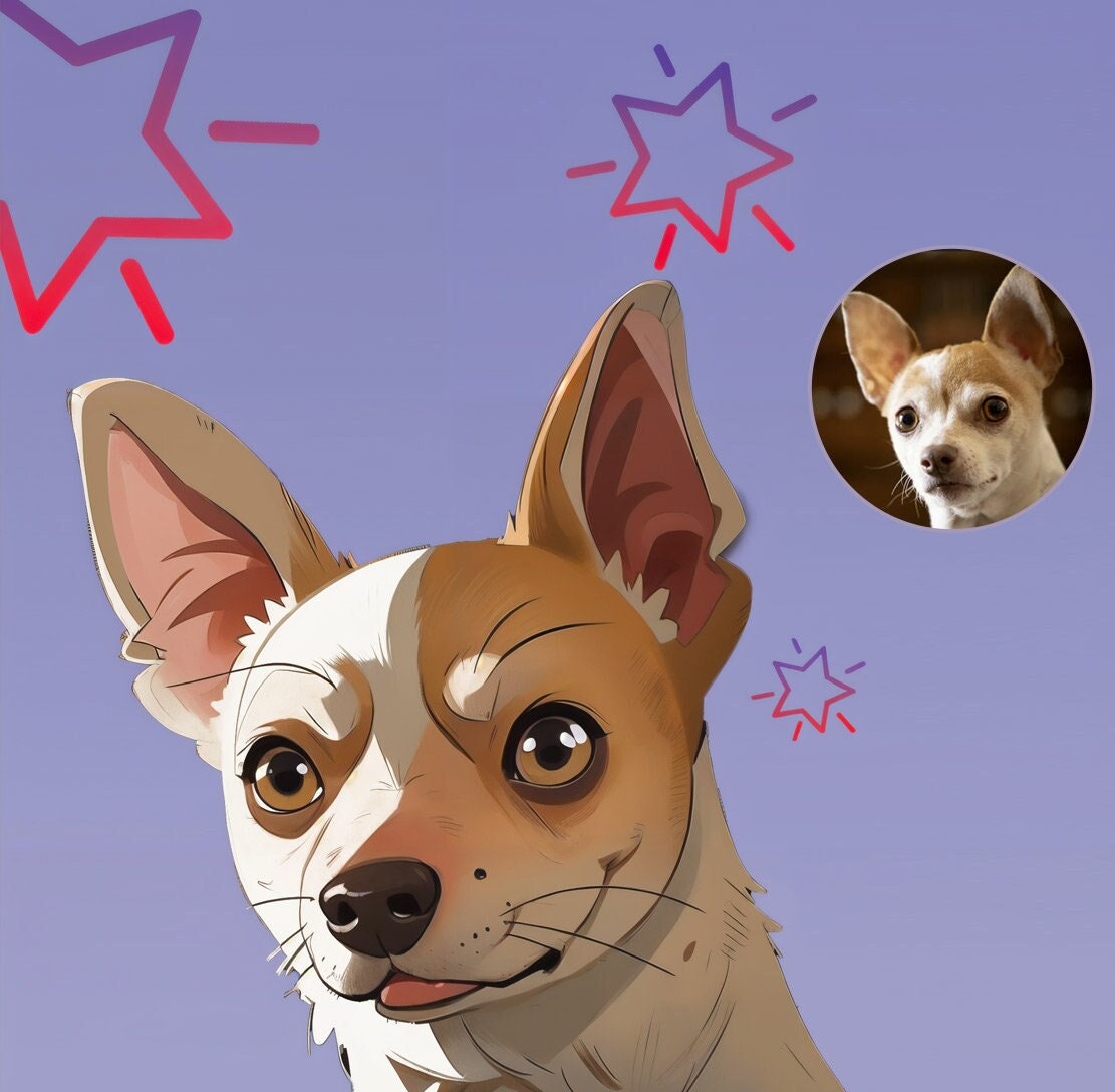 Custom Cartoon Pet Digital Portrait - Etsy