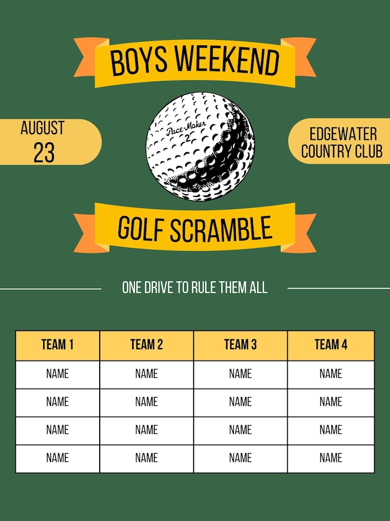 Golf Scramble Scorecard, Game Rules and Team Listing - Etsy