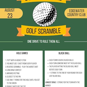 Golf Scramble Scorecard, Game Rules and Team Listing - Etsy