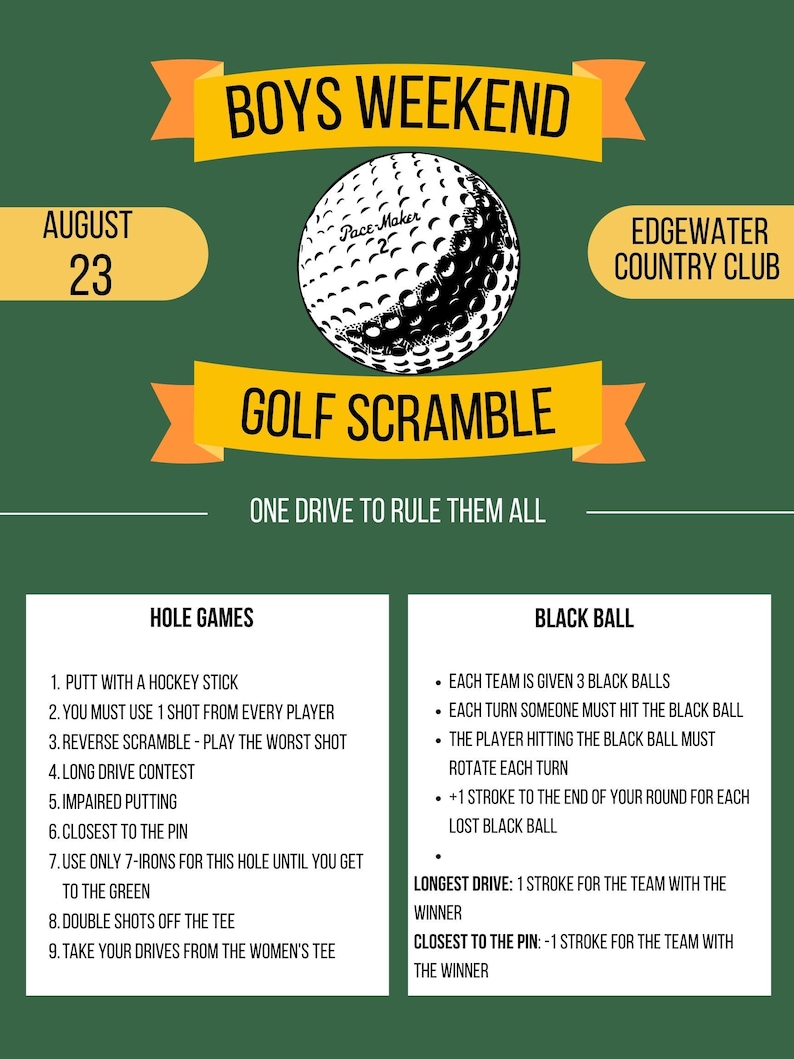 Golf Scramble Scorecard, Game Rules and Team Listing - Etsy