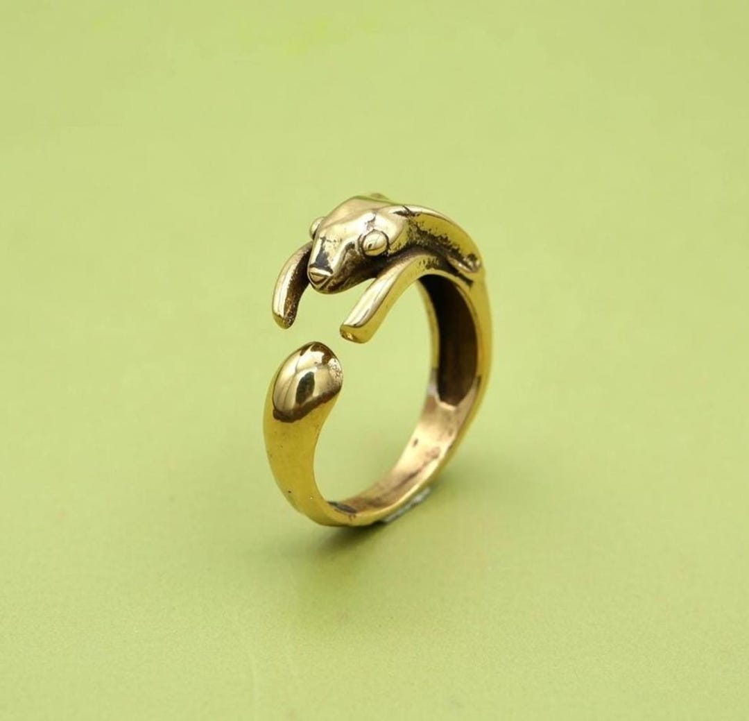 Brass Bunny Ring, Detailed Hare Wrap Band, Woodland Animal Totem - Etsy