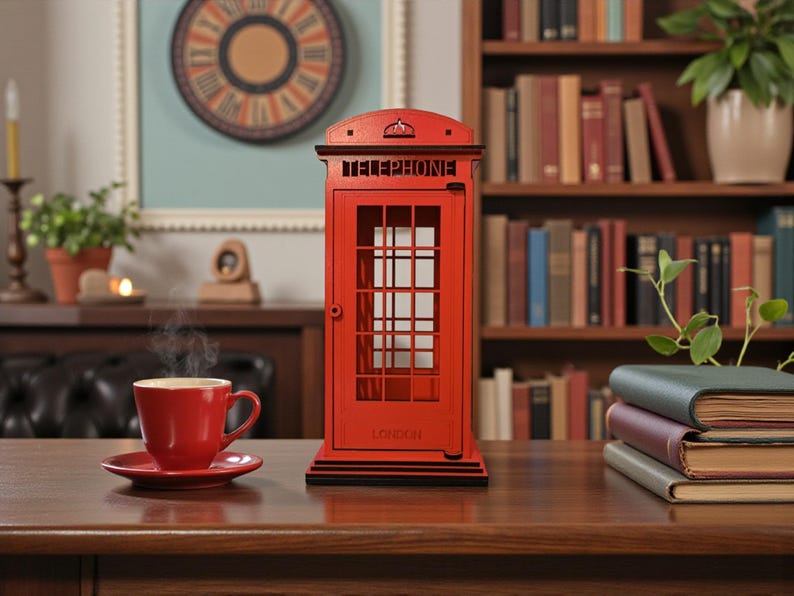 Handmade Wooden Red Telephone Booth Decor – MDF Phone Box Ornament ...