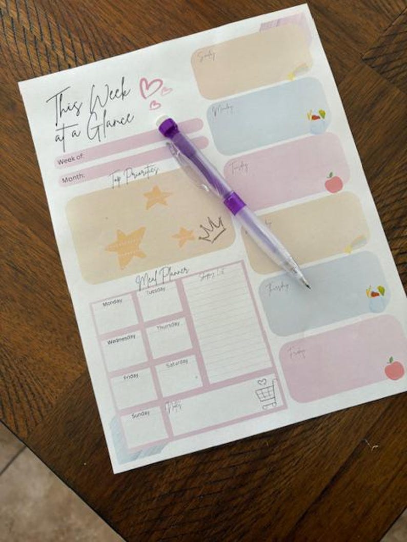 Weekly Meal & Life Planner | Printable PDF | Cute Pastel Grocery List ...