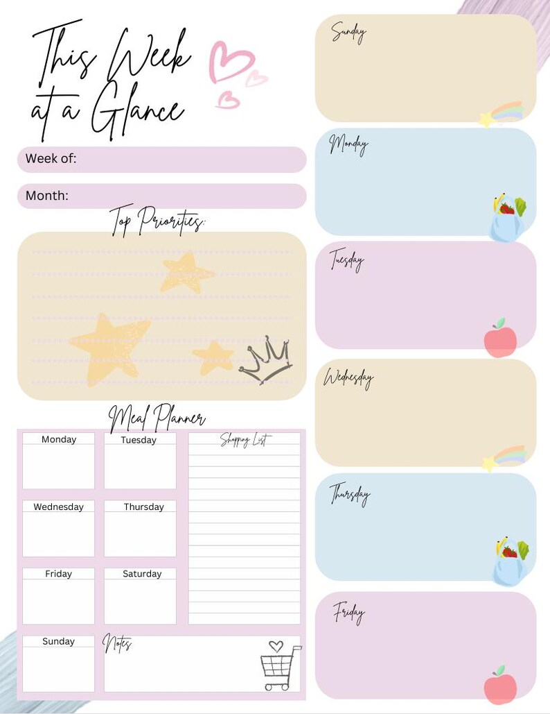 Weekly Meal & Life Planner | Printable PDF | Cute Pastel Grocery List ...