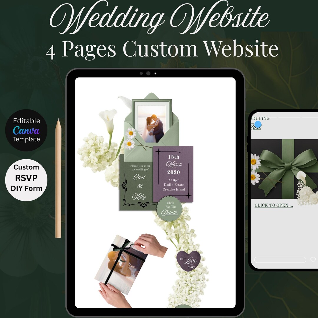 Olive Green Wedding Website Template • Editable Canva Design - Etsy