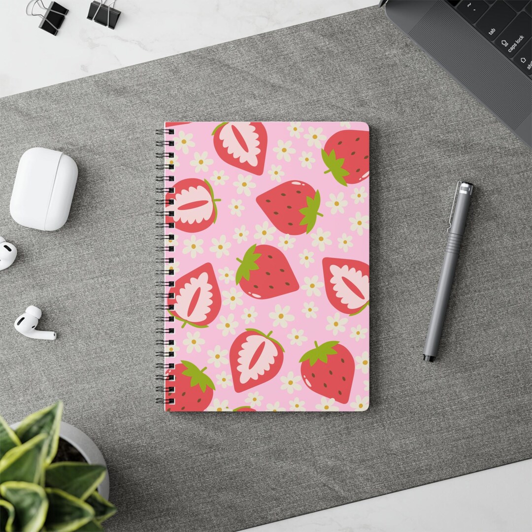 Strawberries and Flowers Notebook, Cute Pink Journal, Softcover, Floral ...