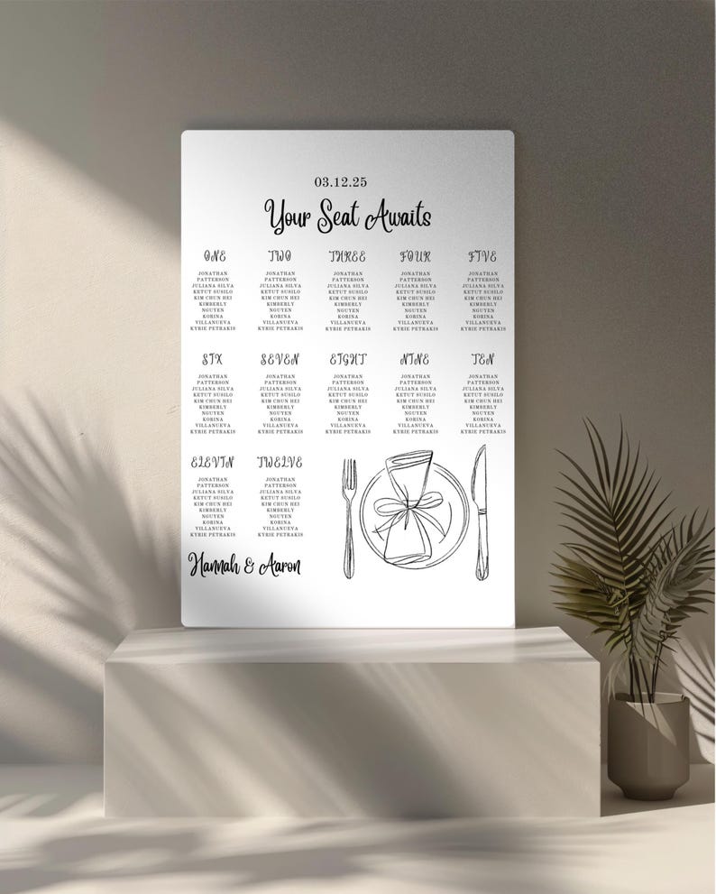 Minimalist Wedding Seating Chart Template: Black & White Canva Design ...