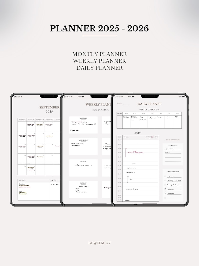 Digital Student Planner | Study Planner | Undated Semester, Weekly ...