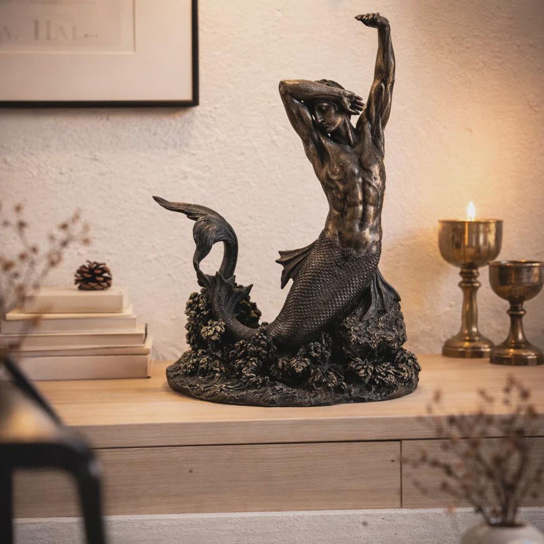 Antique Bronze Merman Statue, Nautical Fantasy Sculpture - Etsy