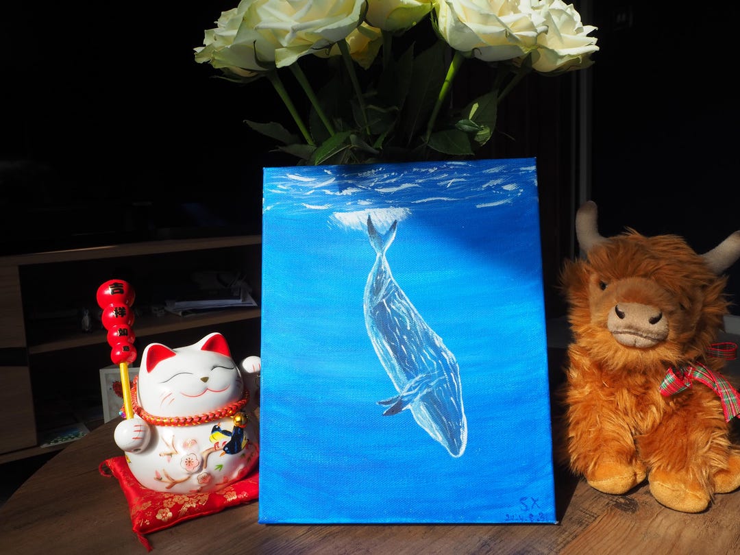 Hand-painted Whale Acrylic Painting: Calming Ocean Art (8x10 Inches ...