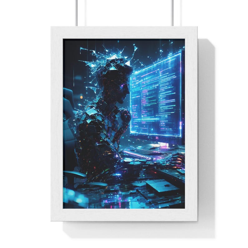 Futuristic Framed Tech Poster: Cyberpunk Digital Art Decor - Etsy